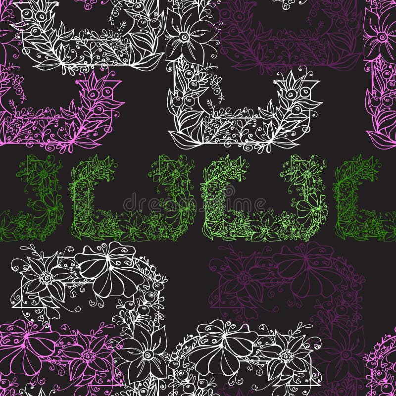 Pattern from Letter C and Abstract Plants Stock Vector - Illustration ...