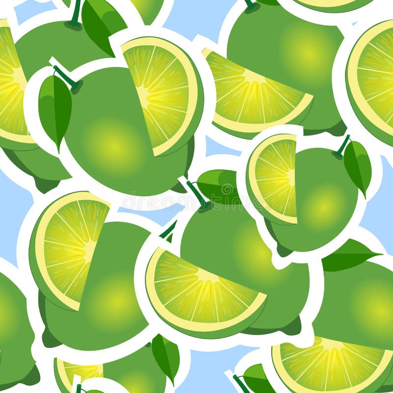 Pattern. Lime and Leaves Different Sizes on Blue Background. Stock ...