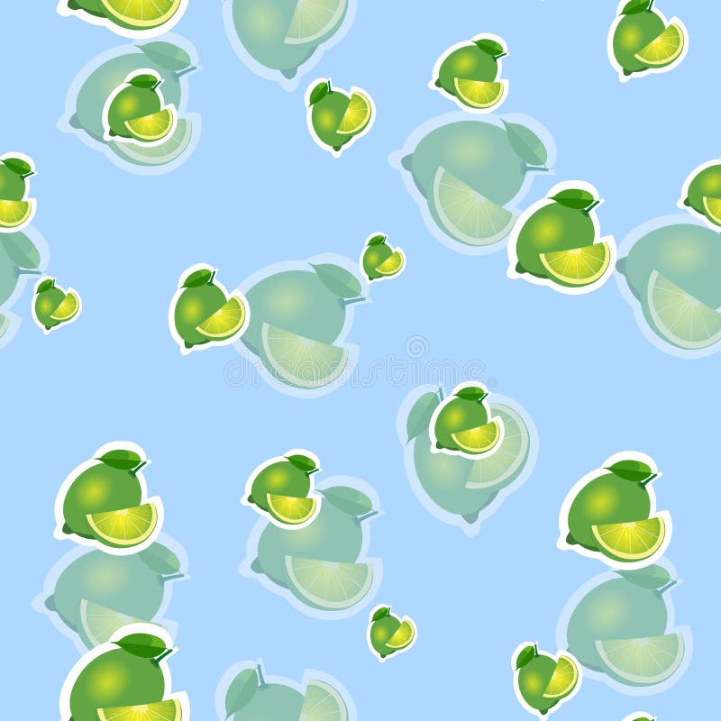 Pattern. Lime and Leaves Different Sizes on Blue Background. Stock ...