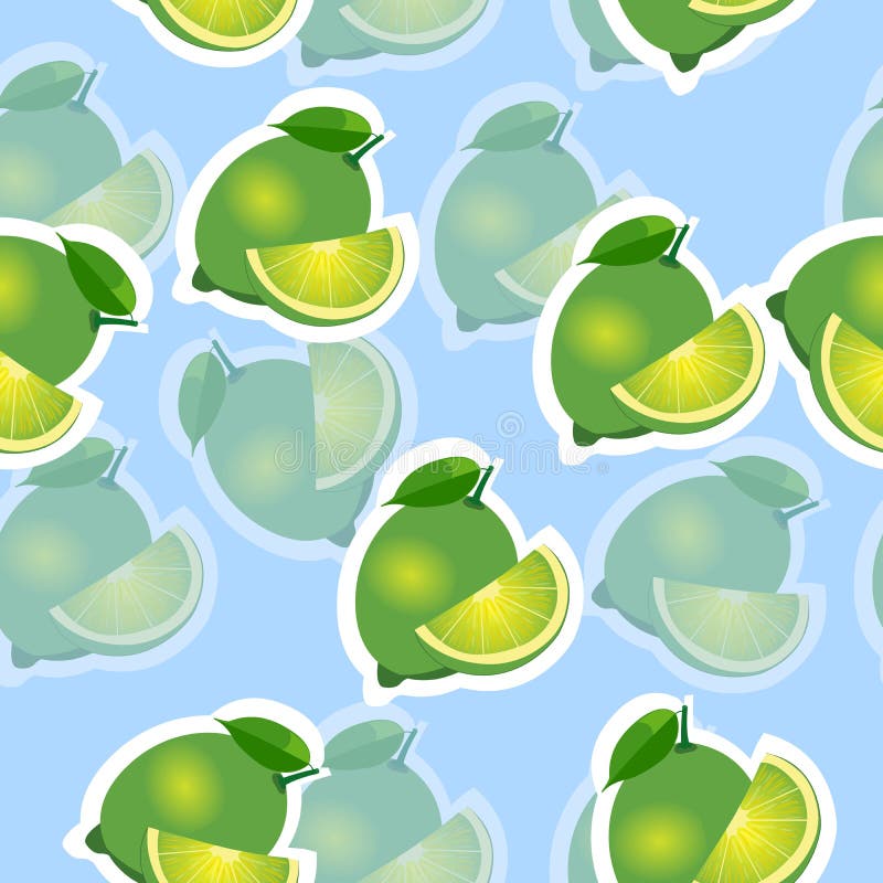 Pattern. Lime and Leaves Different Sizes on Blue Background. Stock ...