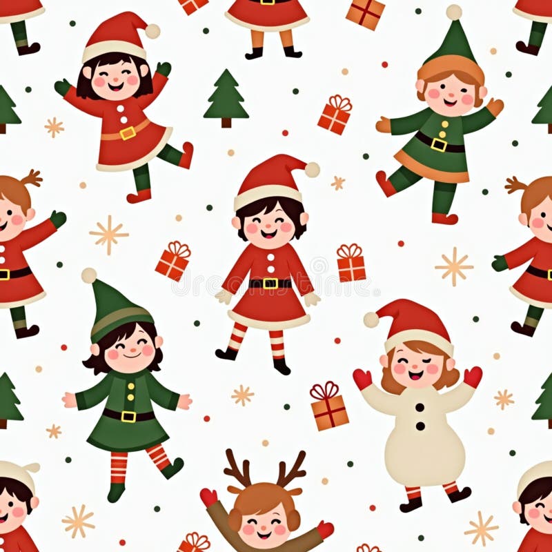 Pattern - Little Christmas Elves on a Light Background Stock ...