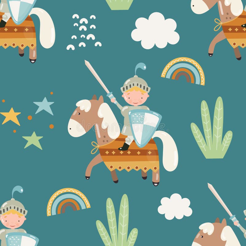 Pattern Little Knight with a Sword on Horseback Stock Vector ...