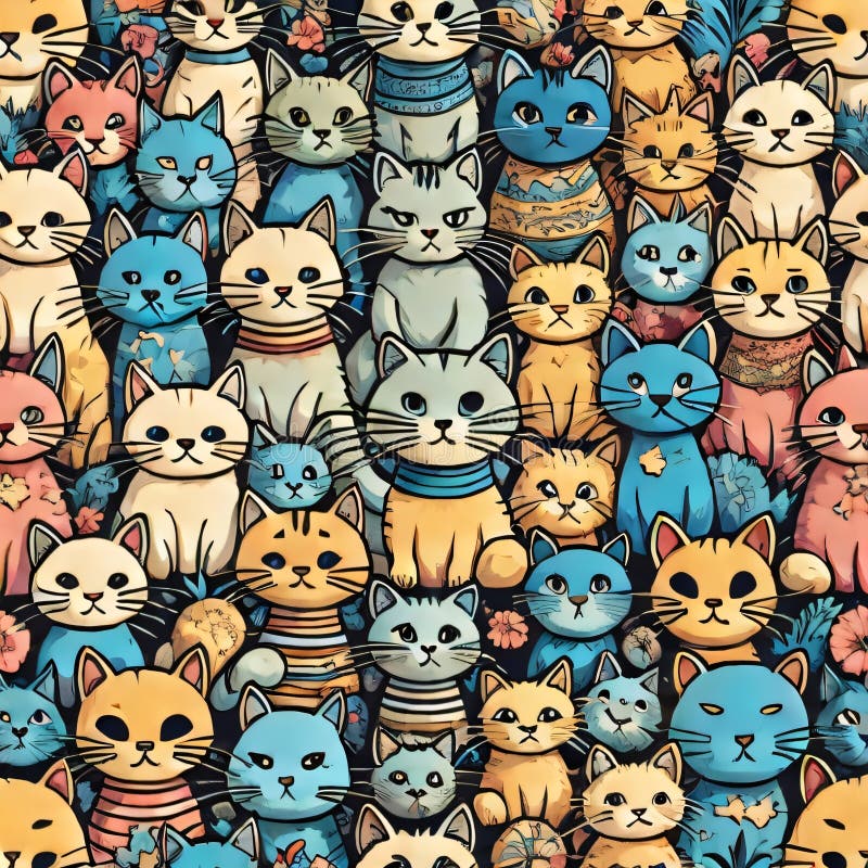 A Pattern of Lots of Cute Cats Stock Illustration - Illustration of ...
