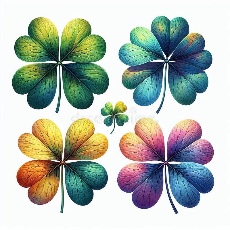 A Pattern of Lucky Four Leaf Clovers in Multiple Colors Stock ...