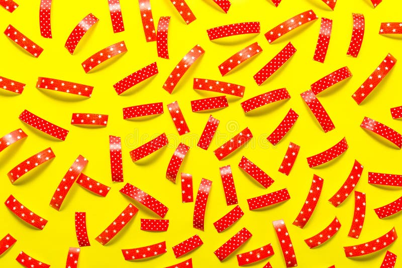 Pattern Made from the Red Pieces of Ribbons, Isolated on a Yellow ...