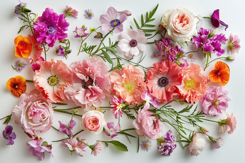 Pattern Made of Various Spring Flowers. Fresh Lower Buds, Branches and ...