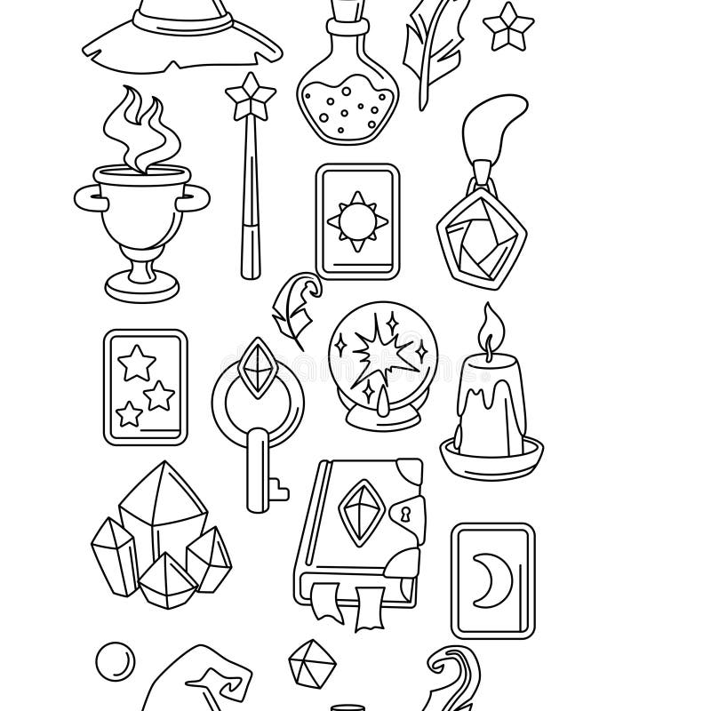 Pattern with Magic Items. Witchcraft Alchemy Mystery Elements Stock ...