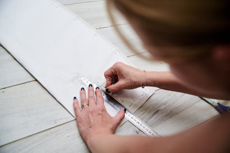 Pattern Making Process, Hands, Holding Ruler and Drawing with Chalk on ...
