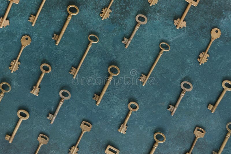 Pattern of Many Different Antique Keys Stock Photo - Image of brass ...