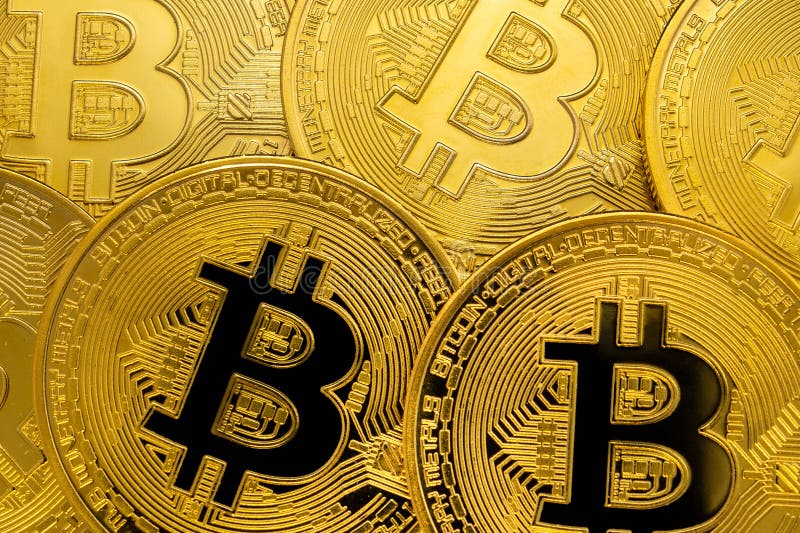 Pattern of Many Golden Bitcoins. Cryptocurrency Mining Concept Stock ...