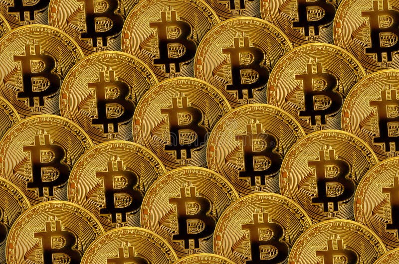 Pattern of Many Golden Bitcoins. Cryptocurrency Mining Concept Stock ...