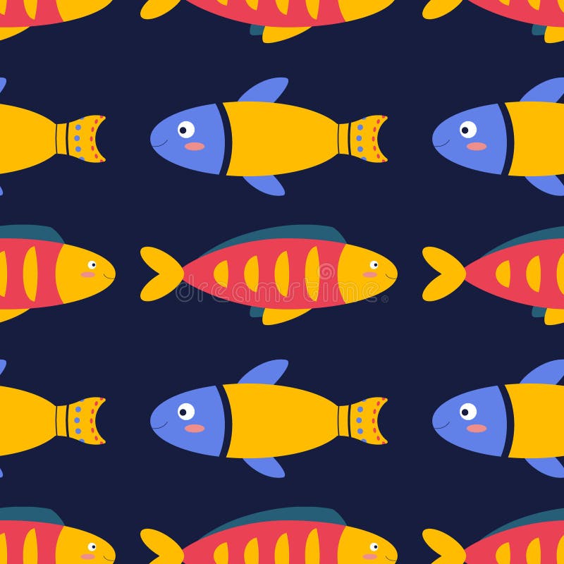Pattern on a Marine Theme with Fish Stock Vector - Illustration of cute ...