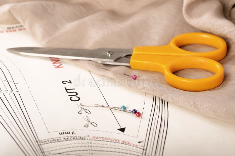 Pattern, Material, Scissors and Pins Stock Image - Image of tool ...