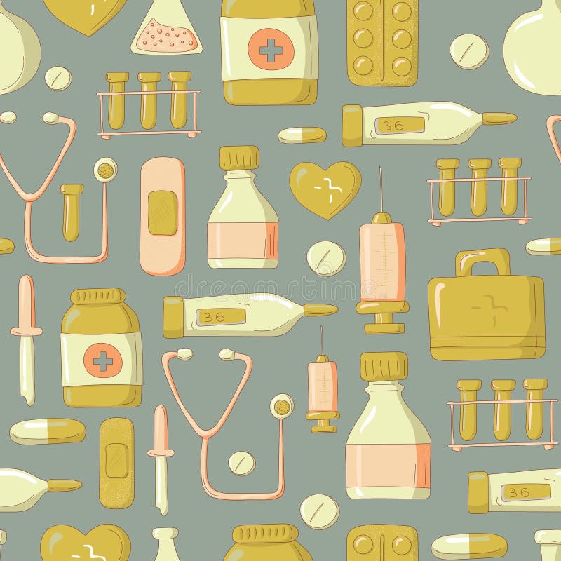 Pattern of Medical Tools Objects on a Dark Background. Stock Vector ...