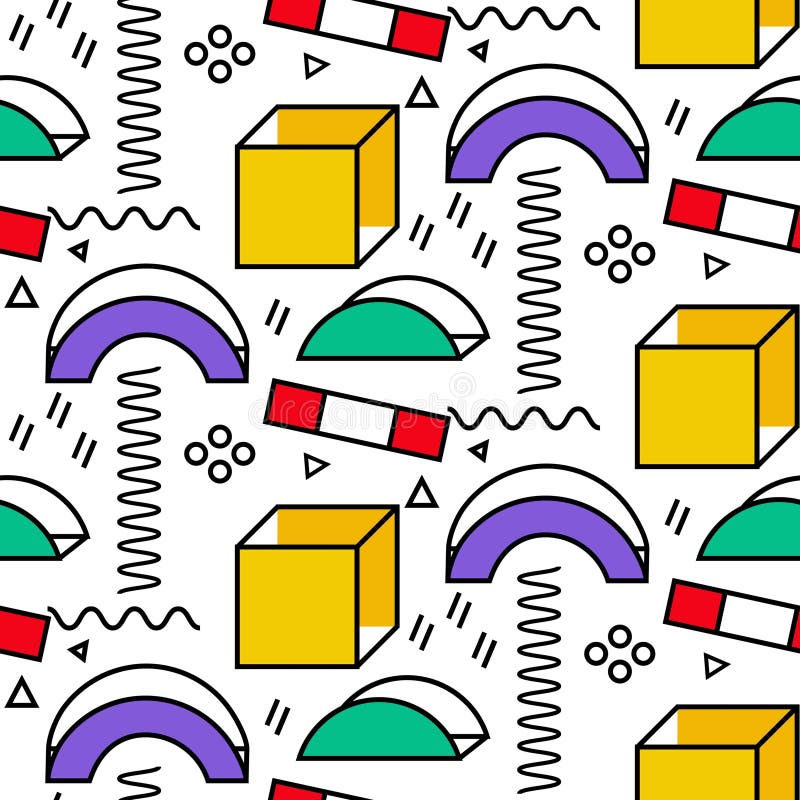 A Pattern of Memphis-style Elements. Universal Trendy Colored Geometric ...