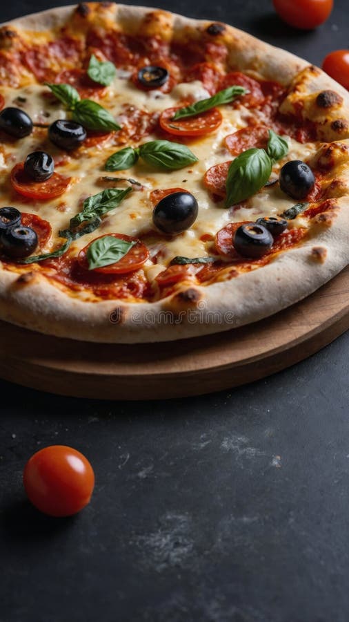 A Pattern of Mini Pepperoni Pizzas with Cherry Tomatoes and Basil Stock ...