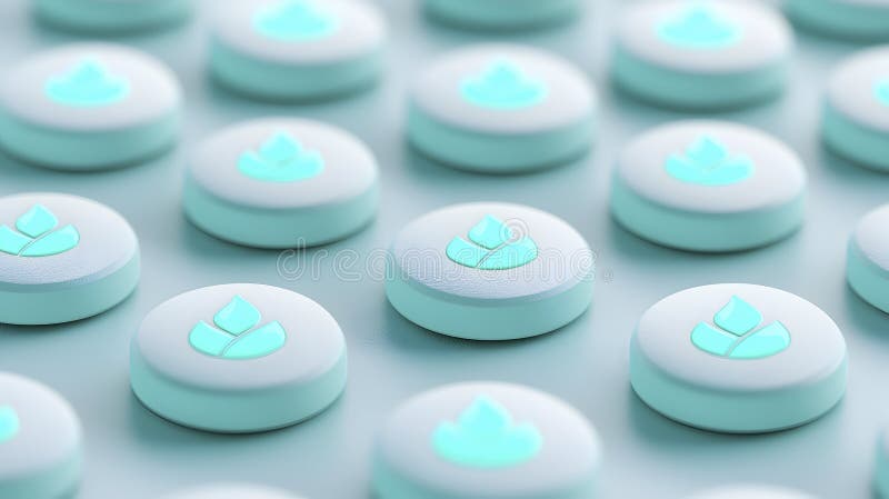 Pattern of Mint Color Round Buttons with Leaf Design Stock Illustration ...