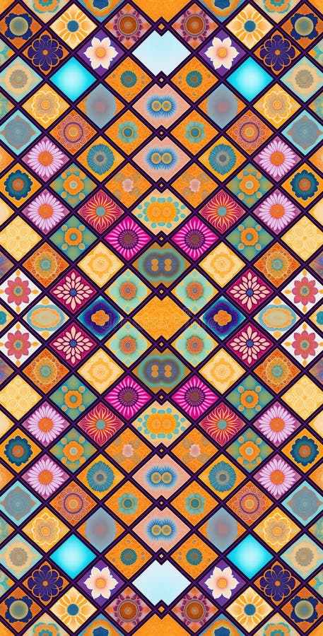 Pattern Mirror of Abstract Rhombuses with Flowers. Pattern Mirrored ...