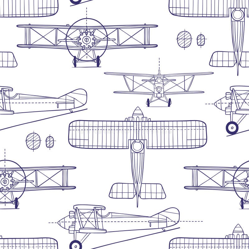 Hand Drawn Vintage Airplane Blueprint. Stock Vector - Illustration of ...