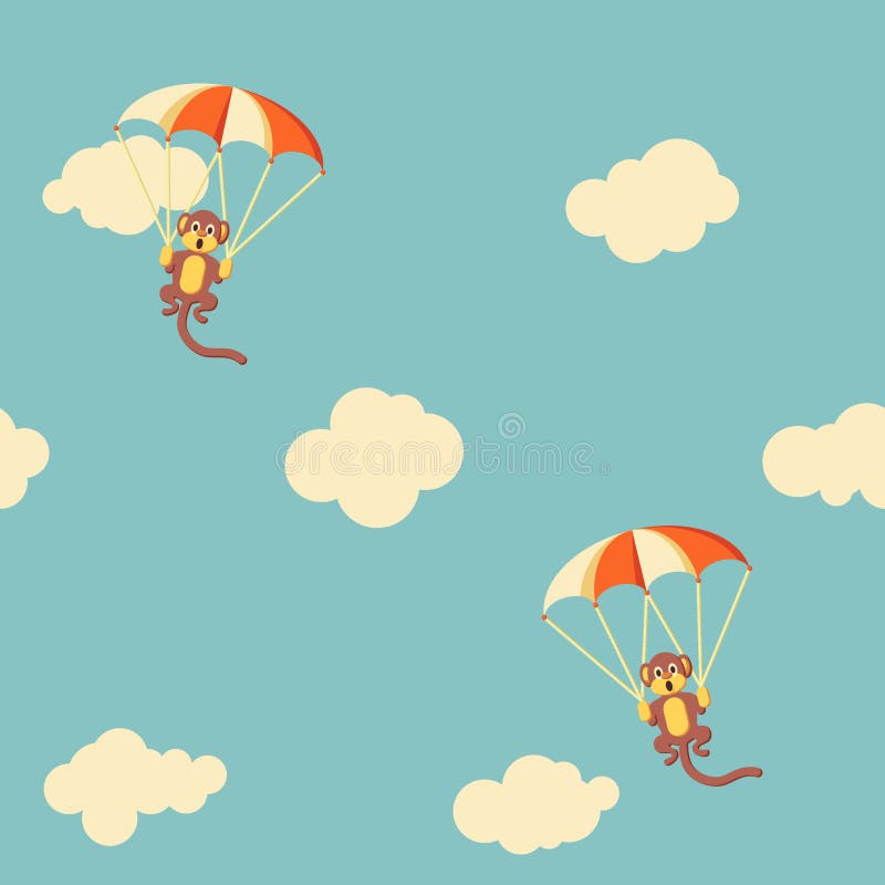 Pattern of Monkeys with Parachute Stock Vector - Illustration of mammal ...