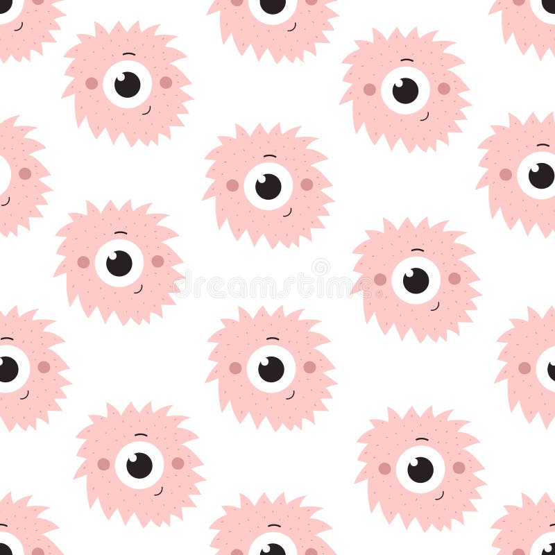 Seamless Pattern with Cartoon Monsters, Decor Elements. Colorful Vector ...