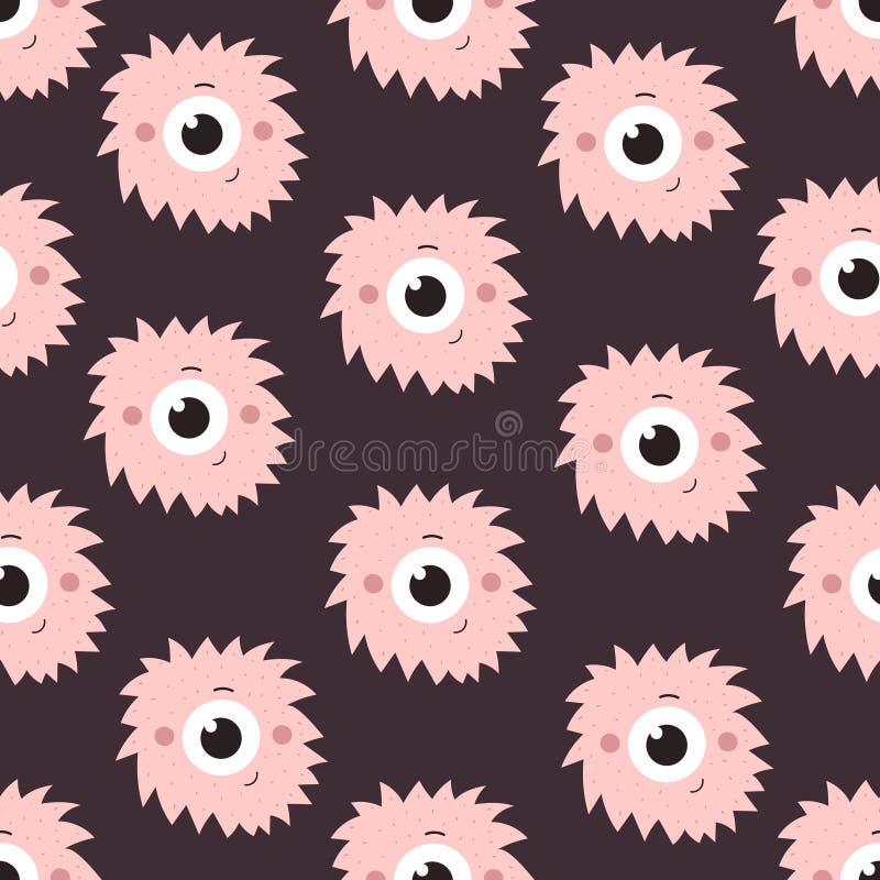 Seamless Pattern with Cartoon Monsters, Decor Elements. Colorful Vector ...