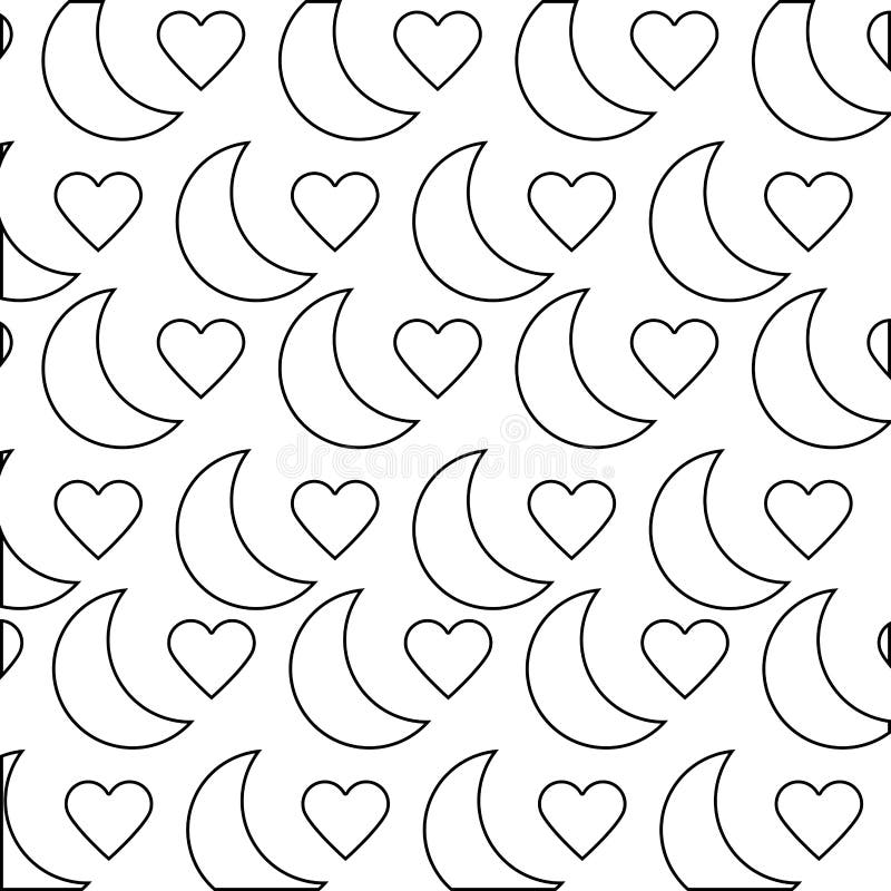 Pattern of Moons and Hearts Love Stock Illustration - Illustration of ...