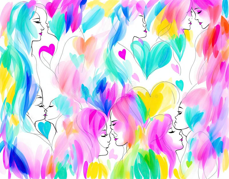 Pattern of Multi-colored Hearts. Love in Multicolored Lines Stock ...