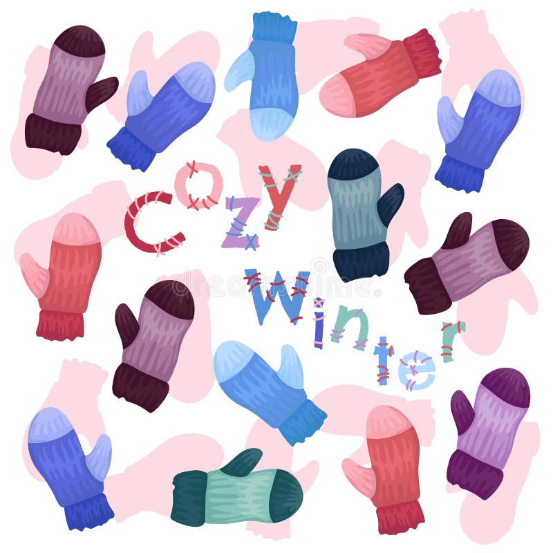 Pattern from Multi-colored Mittens. Winter Cozy Illustration Stock ...