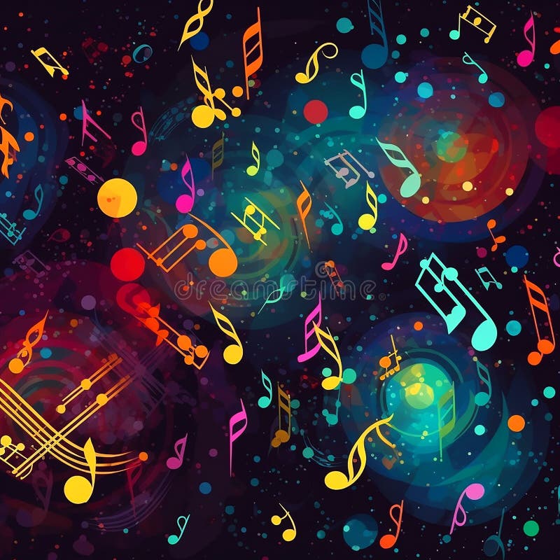 Pattern of Multi-colored Notes on Black, Musical Background for the ...