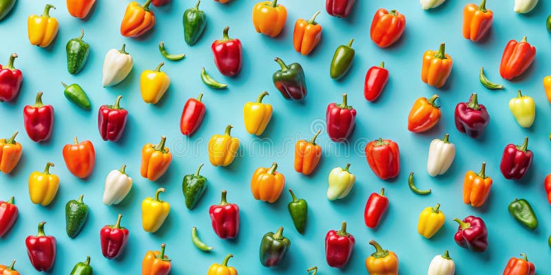 Pattern of Multi Colored Peppers on a Light Blue Background Generative ...