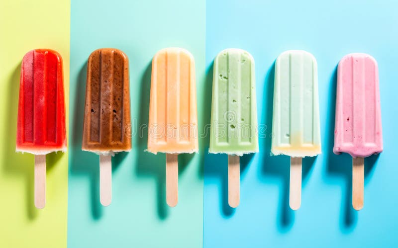 Pattern of Multi-colored Popsicle Ice Cream on a Colored Background ...