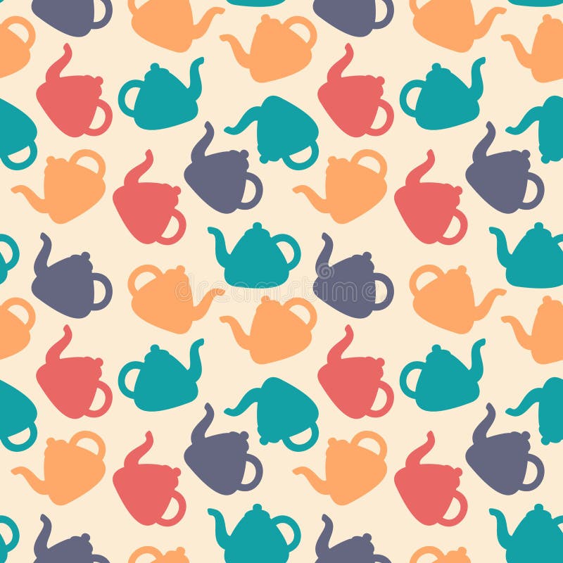 Pattern of Multi-colored Silhouettes of a Teapot. Kettle. Kitchen ...
