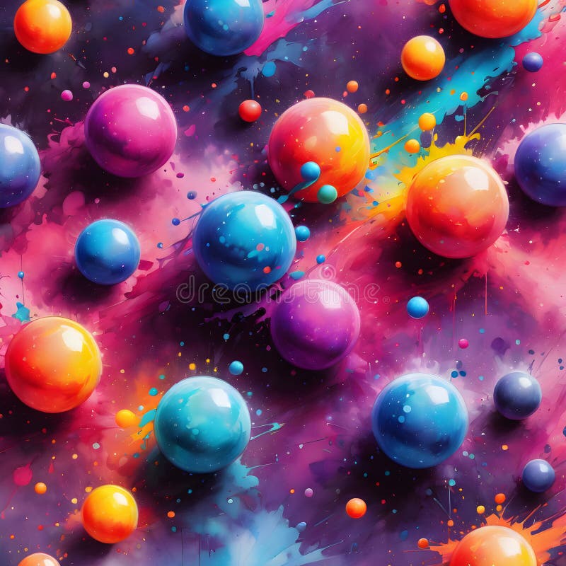 Pattern with Multicolored Balls and Splashes of Paint Stock ...
