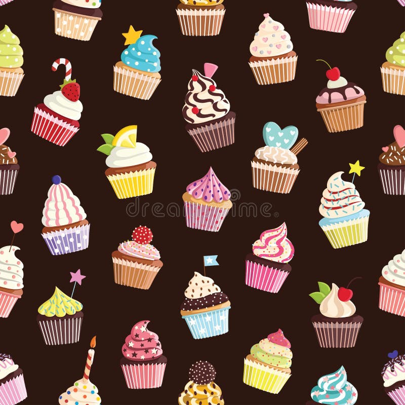 Pattern with Multicolored Cute Cupcakes Stock Vector - Illustration of ...
