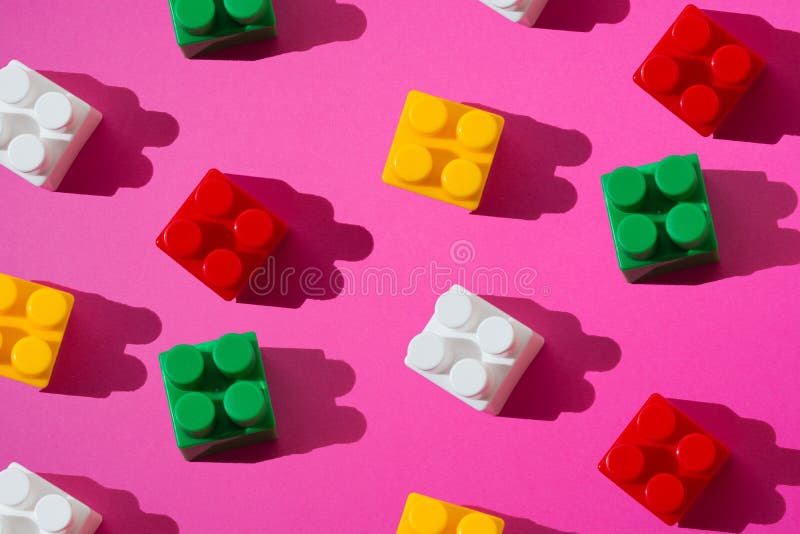 Pattern of Multicolored Plastic Blocks of a Children`s Constructor on a ...