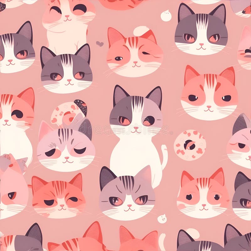 Pattern with Multiple Cats. Generative AI. Stock Illustration ...