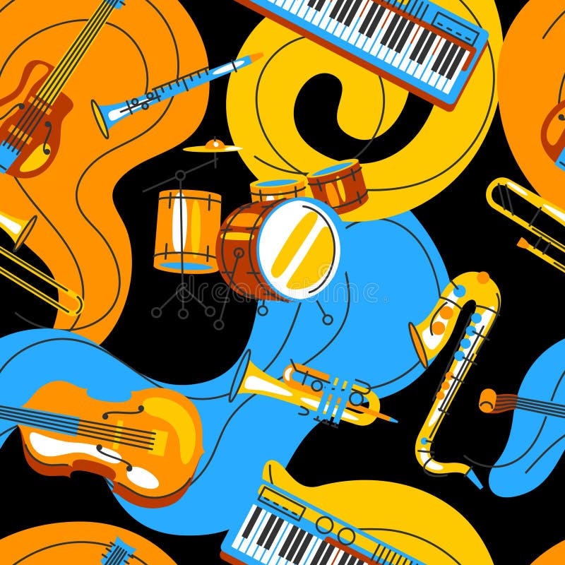 Pattern with Musical Instruments. Jazz, Blues and Classical Music Stock ...