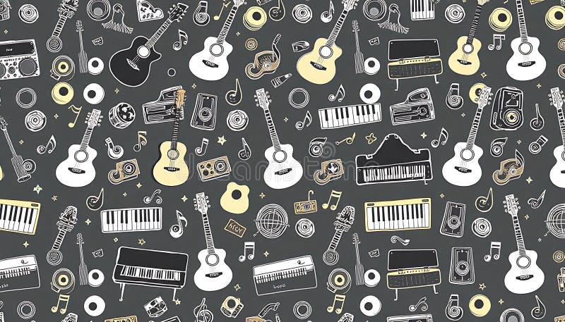Pattern with Musical Instruments and Notes, Music Themed Background ...