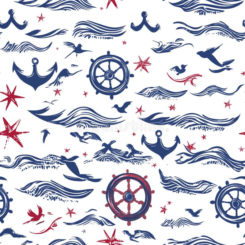 Pattern of of Nautical Adventures. Generated with Ai Stock Illustration ...