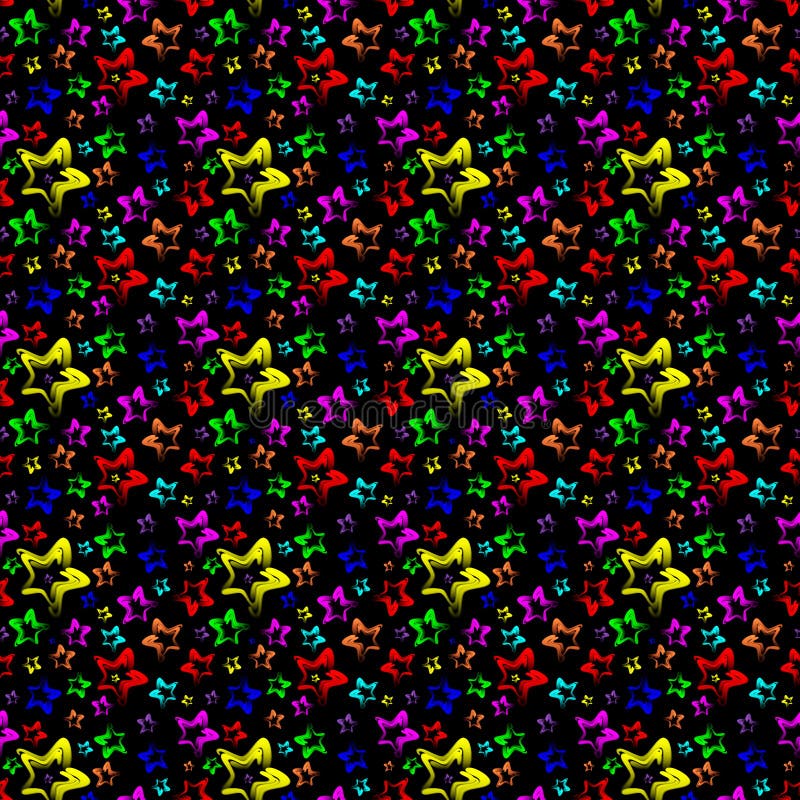 Pattern of Neon Bright Stars on a Black Background Stock Illustration ...
