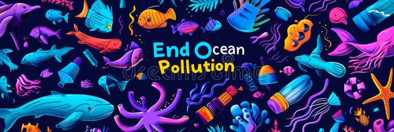 Pattern with Ocean Plastic Pollution Icons and End Ocean Pollution ...