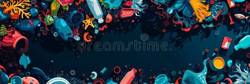 Pattern with Ocean Plastic Pollution Icons and End Ocean Pollution ...