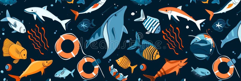 Pattern with Ocean Plastic Pollution Icons and End Ocean Pollution ...