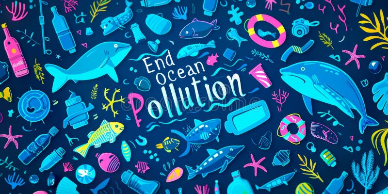 Pattern with Ocean Plastic Pollution Icons and End Ocean Pollution ...