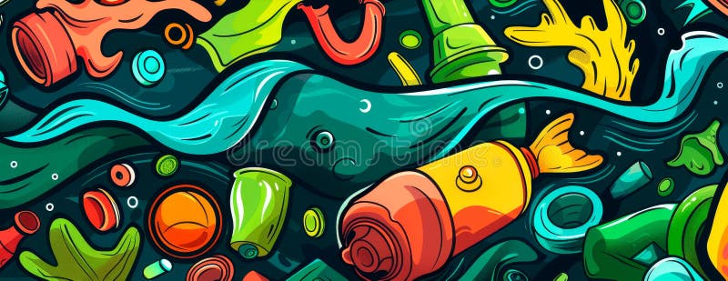 Pattern with Ocean Plastic Pollution Icons and End Ocean Pollution ...