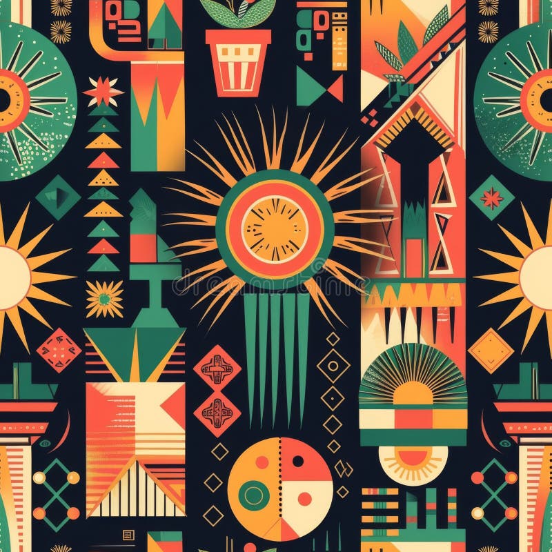This Pattern Offers a Seamless Blend of Abstract Suns and Stylized ...