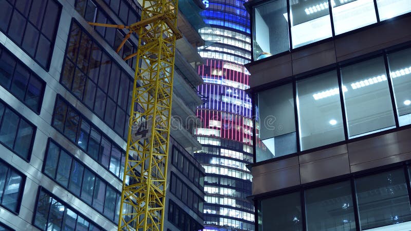 The Building Under Construction Illuminated at Night Stock Image ...