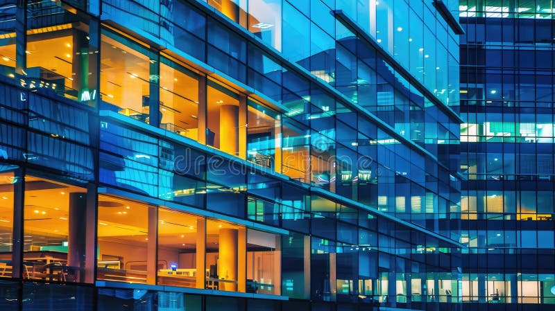 Pattern of Office Buildings Windows Illuminated at Night, Modern Office ...