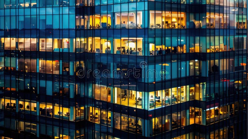 Pattern of Office Buildings Windows Illuminated at Night, Modern Office ...